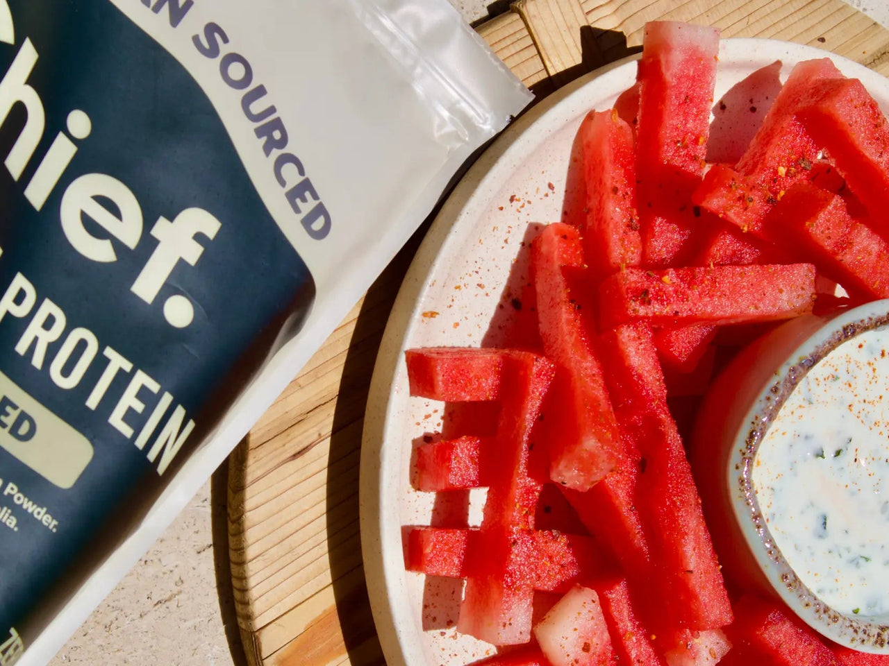 Watermelon Fries with Feta Collagen Dipping Sauce - Chief Nutrition