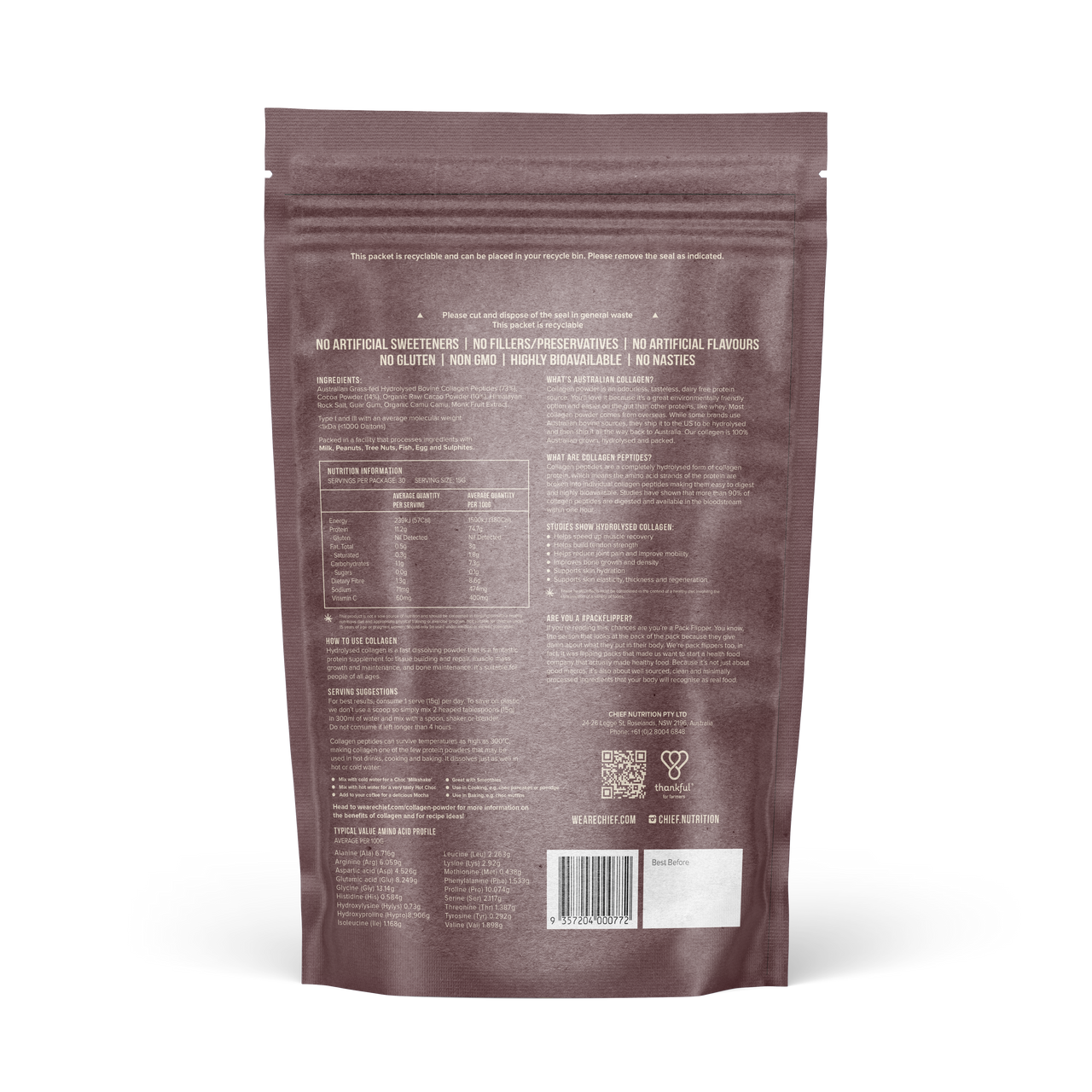 Australian Grass-fed Collagen Protein Powder, Dark Chocolate - Chief ...