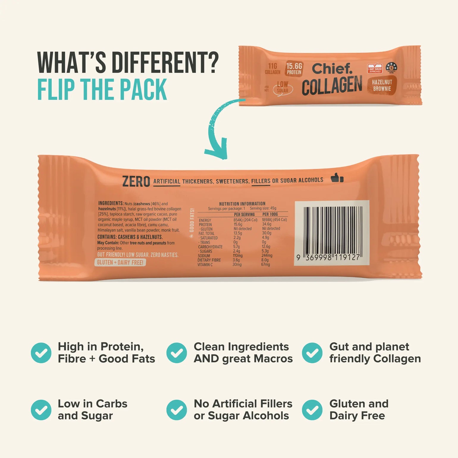 Collagen Protein Bar 45g (4 Bars) | Chief Nutrition - Chief Nutrition