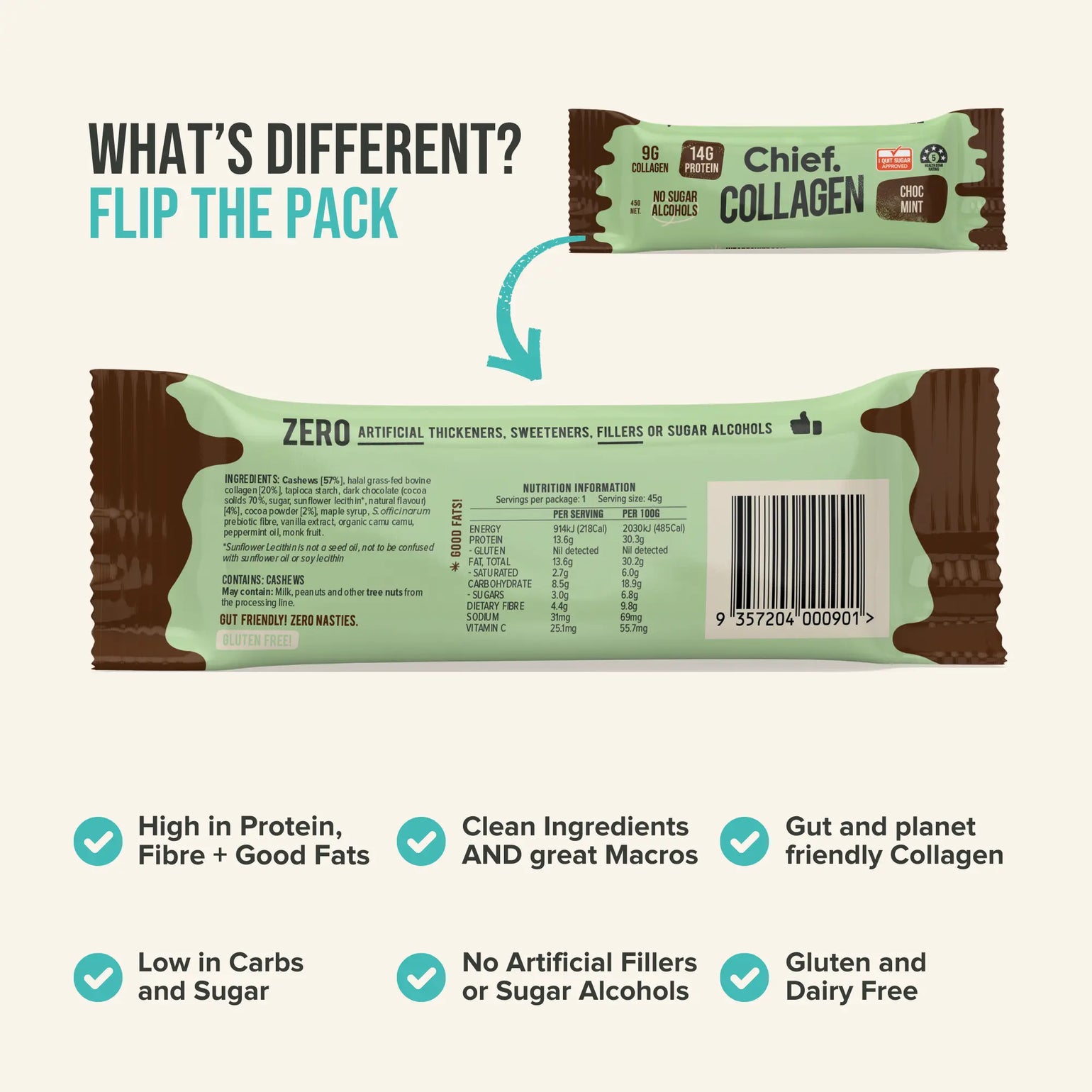 Collagen Choc Mint Protein Bar 45g (12 bars) - Chief Nutrition