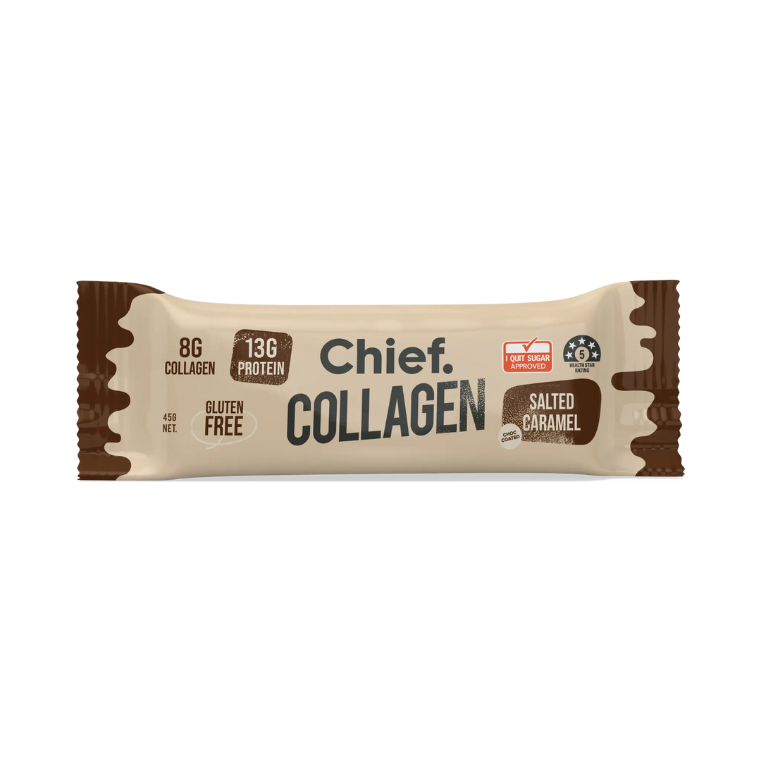 Collagen Choc Salted Caramel Protein Bar 45g (12 bars) - Chief Nutrition