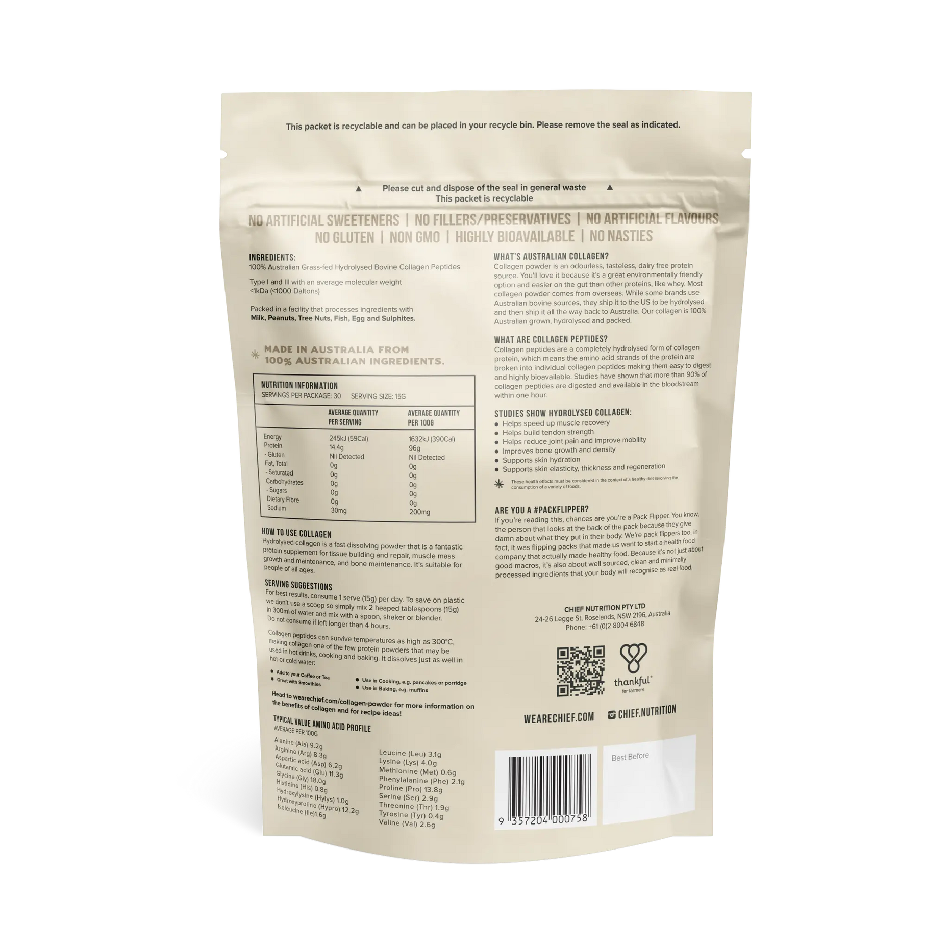 Unflavoured Australian Collagen Protein Powder | Chief Nutrition ...